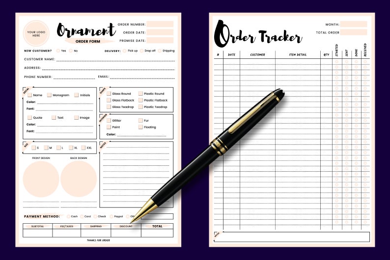 Ornament Order Form Template, Custom Order Form, Wholesale Order Form ...