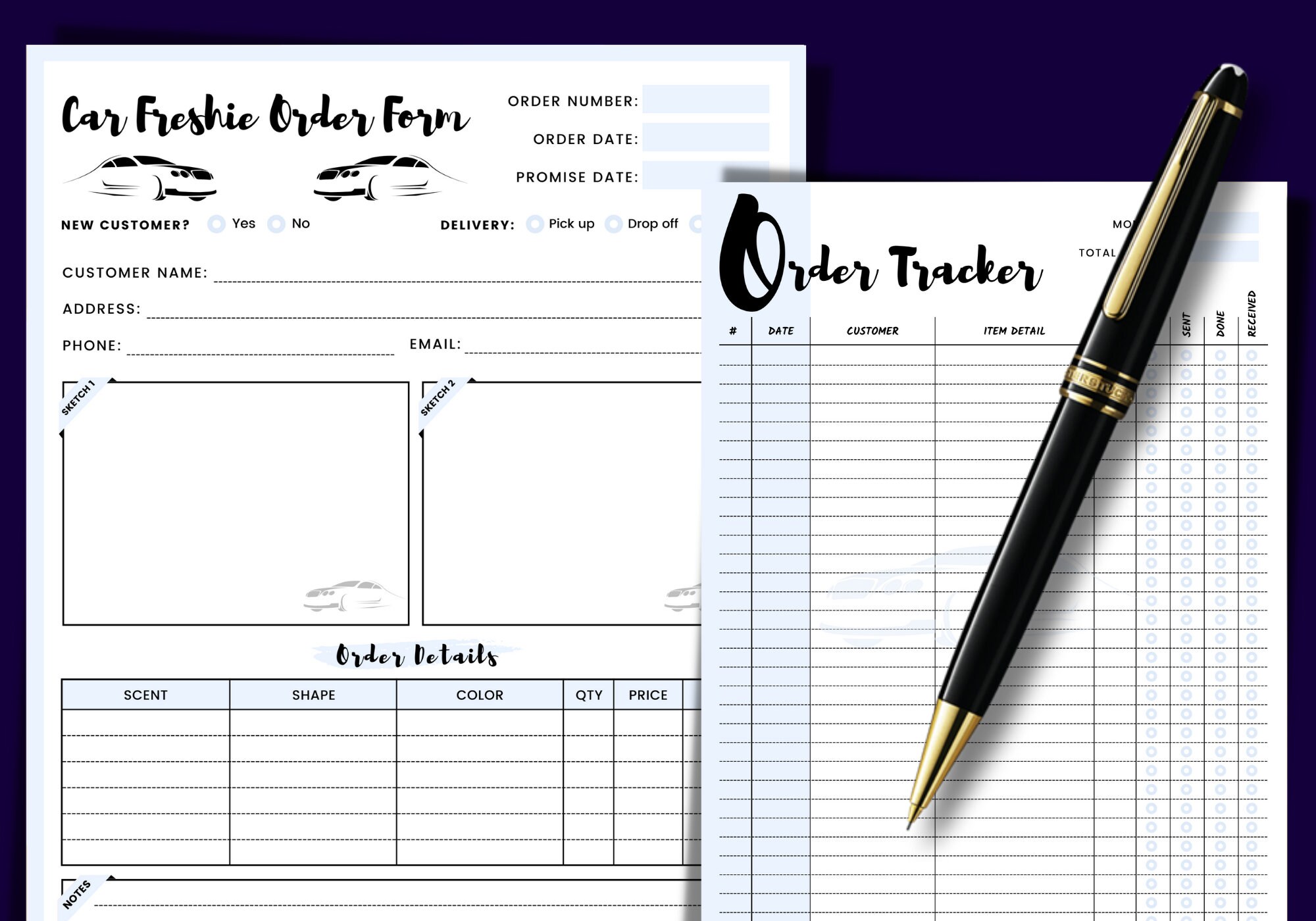 Car Freshie Order Form, Order Tracker, Daily Notes, Business Order Form ...