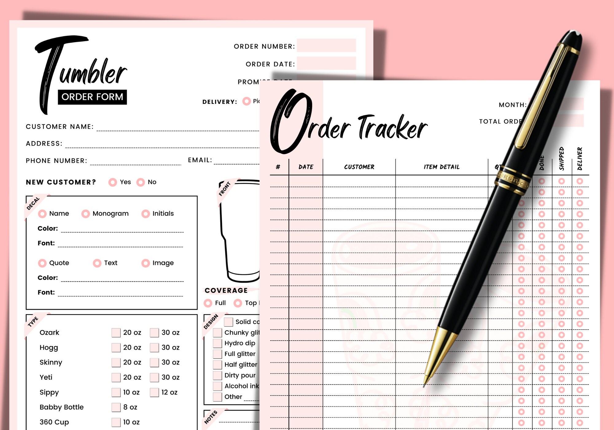 Tumbler Order Form, Order Tracker, Printable Order Form, Small Business ...