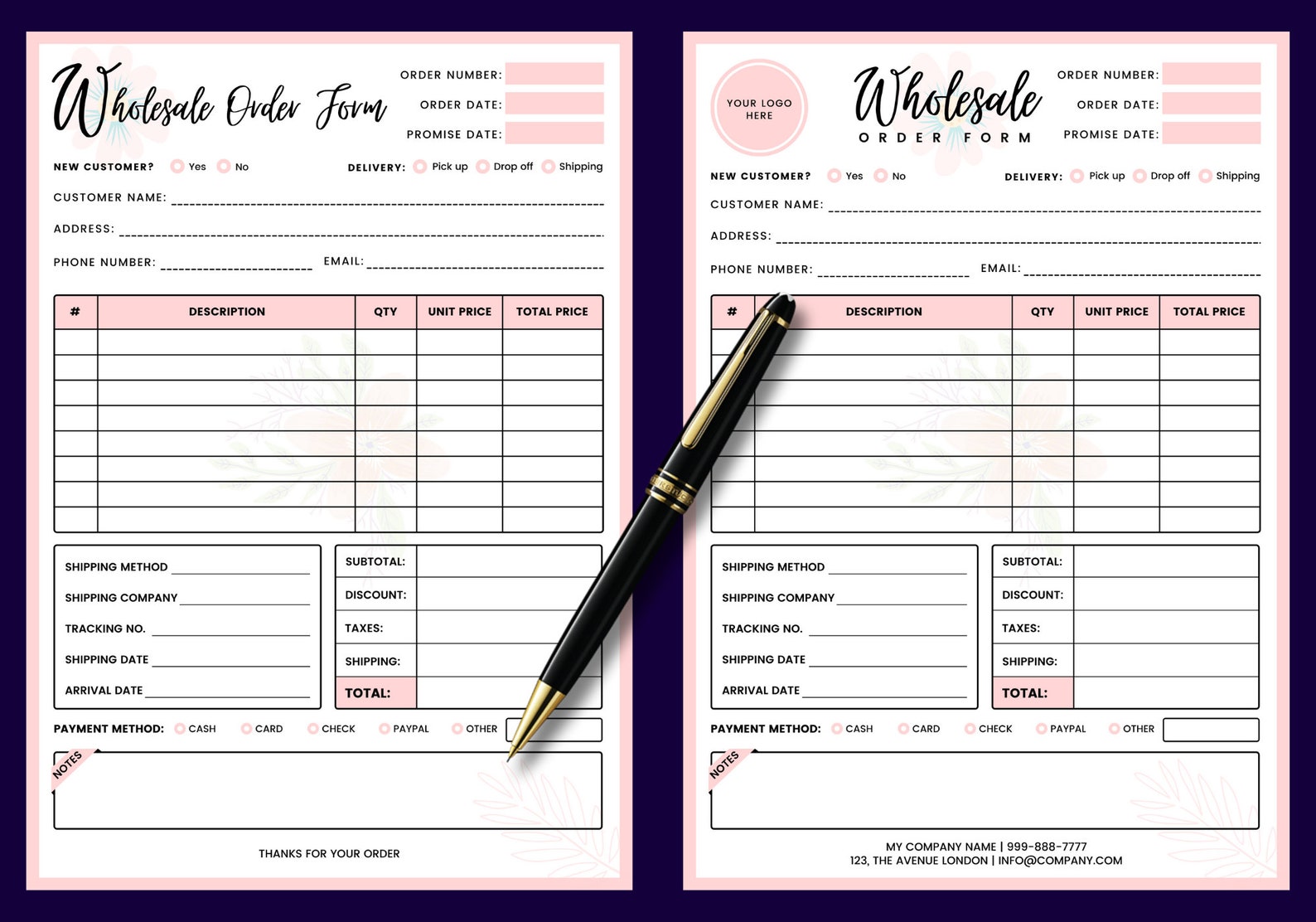 Custom Pen Order Form | Wholesale Order Form | Order Forms Template ...