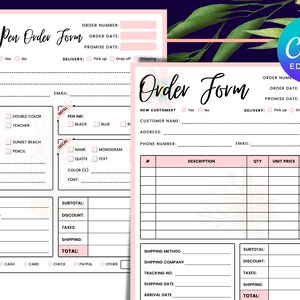 Custom Pen Order Form | Wholesale Order Form | Order Forms Template ...