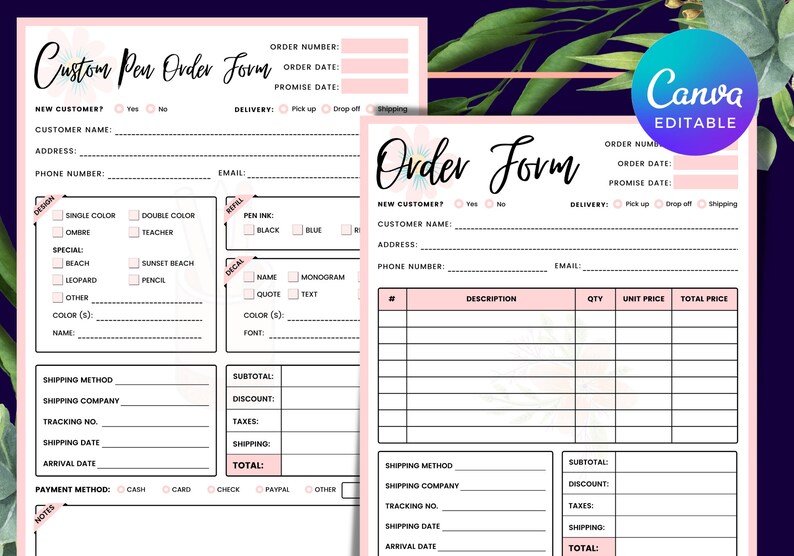 Custom Pen Order Form | Wholesale Order Form | Order Forms Template ...