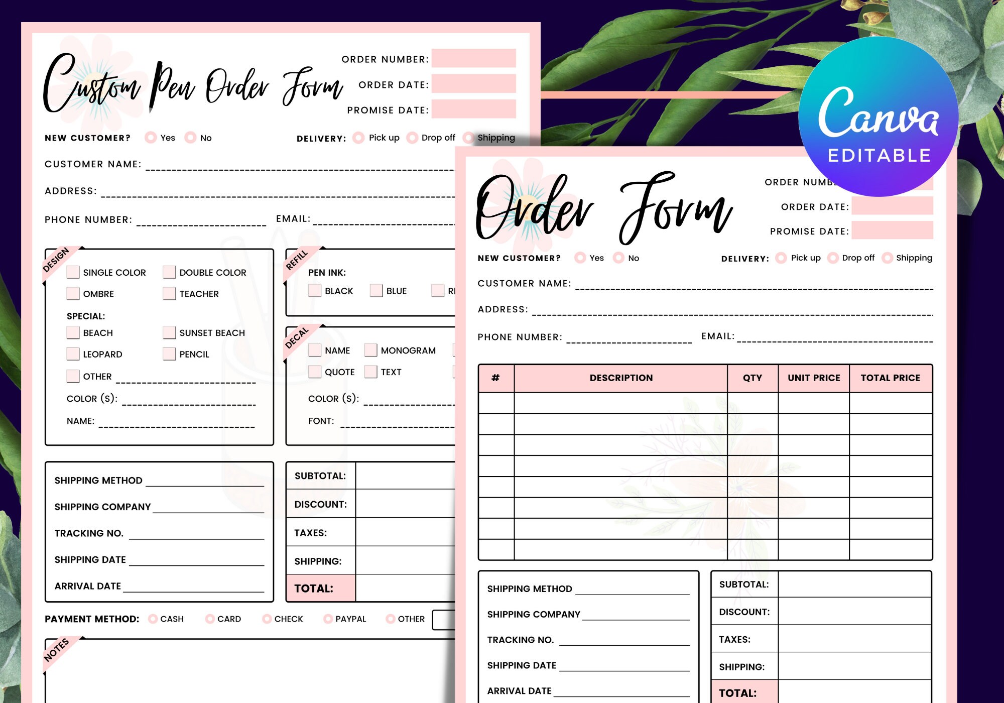 Custom Pen Order Form | Wholesale Order Form | Order Forms Template ...