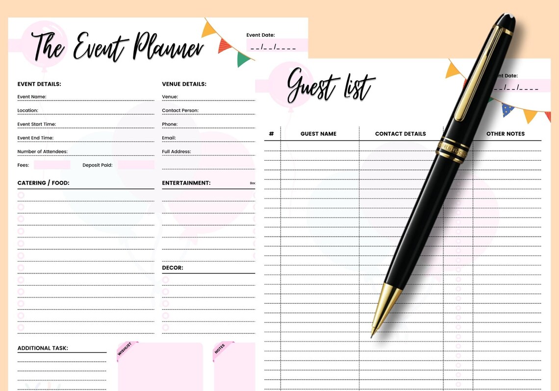 Event Planner Template Printable Event & Party Forms Event Planning ...