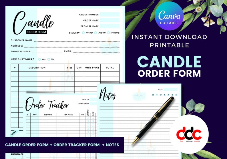 Candle Order Form Template | Business Order Tracker | A4 Size Order ...