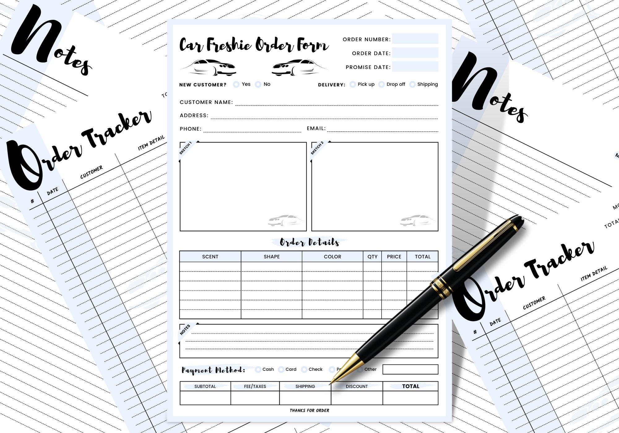 Car Freshie Order Form, Order Tracker, Daily Notes, Business Order Form ...