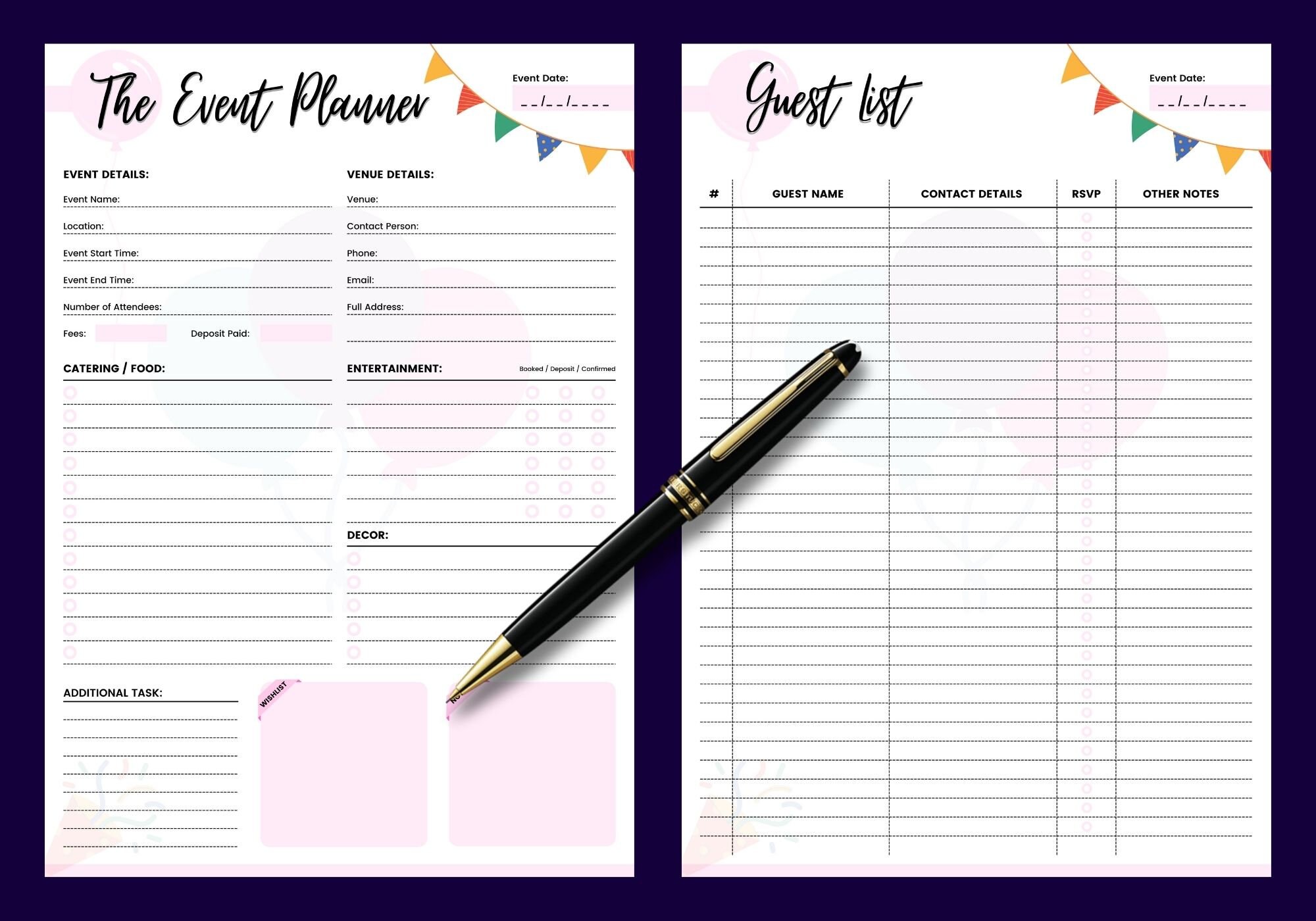 Event Planner Template | Printable Event & Party Forms | Event Planning ...
