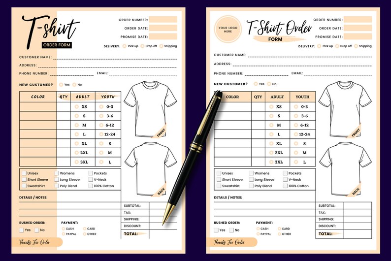 T-shirt Order Form Template | Custom Shirt Order Form | Wholesale Order ...