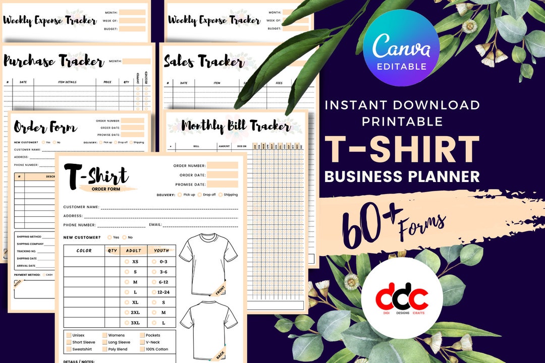 T-shirt Business Planner, Order Form, Tracker, Custom Order Template ...