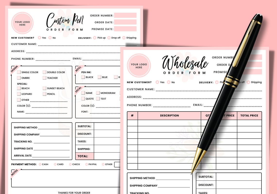 Custom Pen Order Form | Wholesale Order Form | Order Forms Template ...