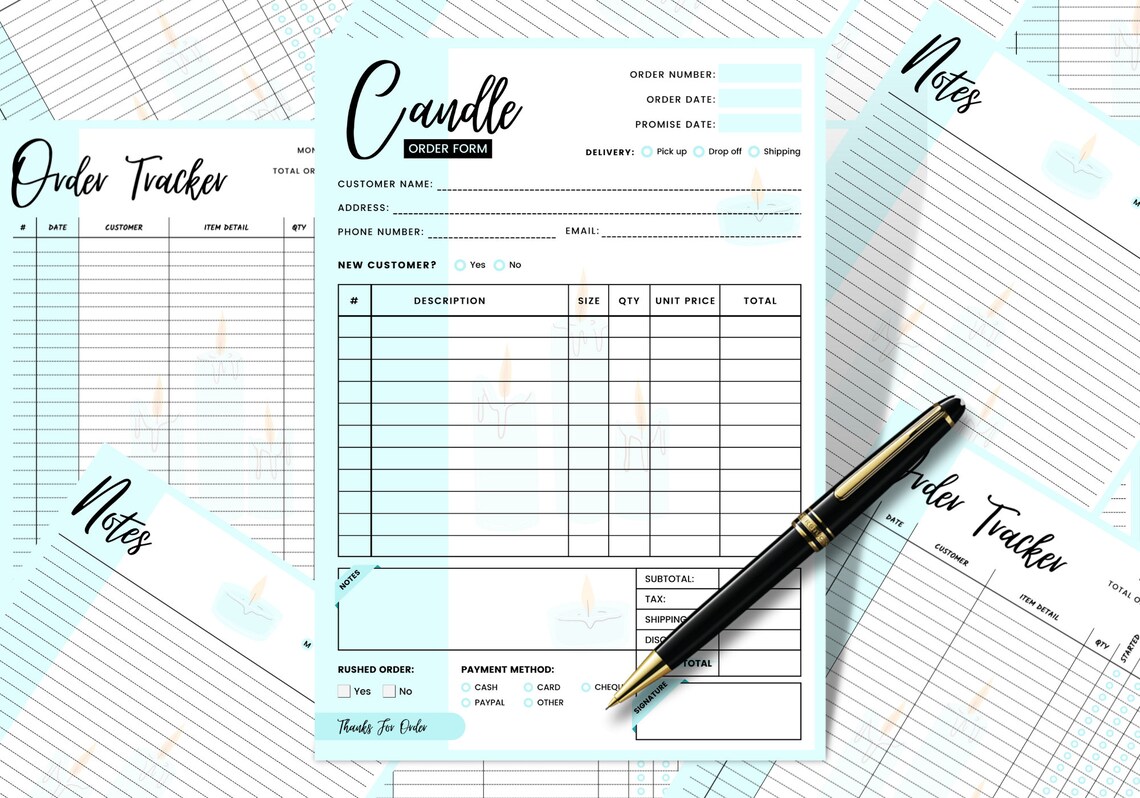 Candle Order Form Template Business Order Tracker A4 Size Order ...