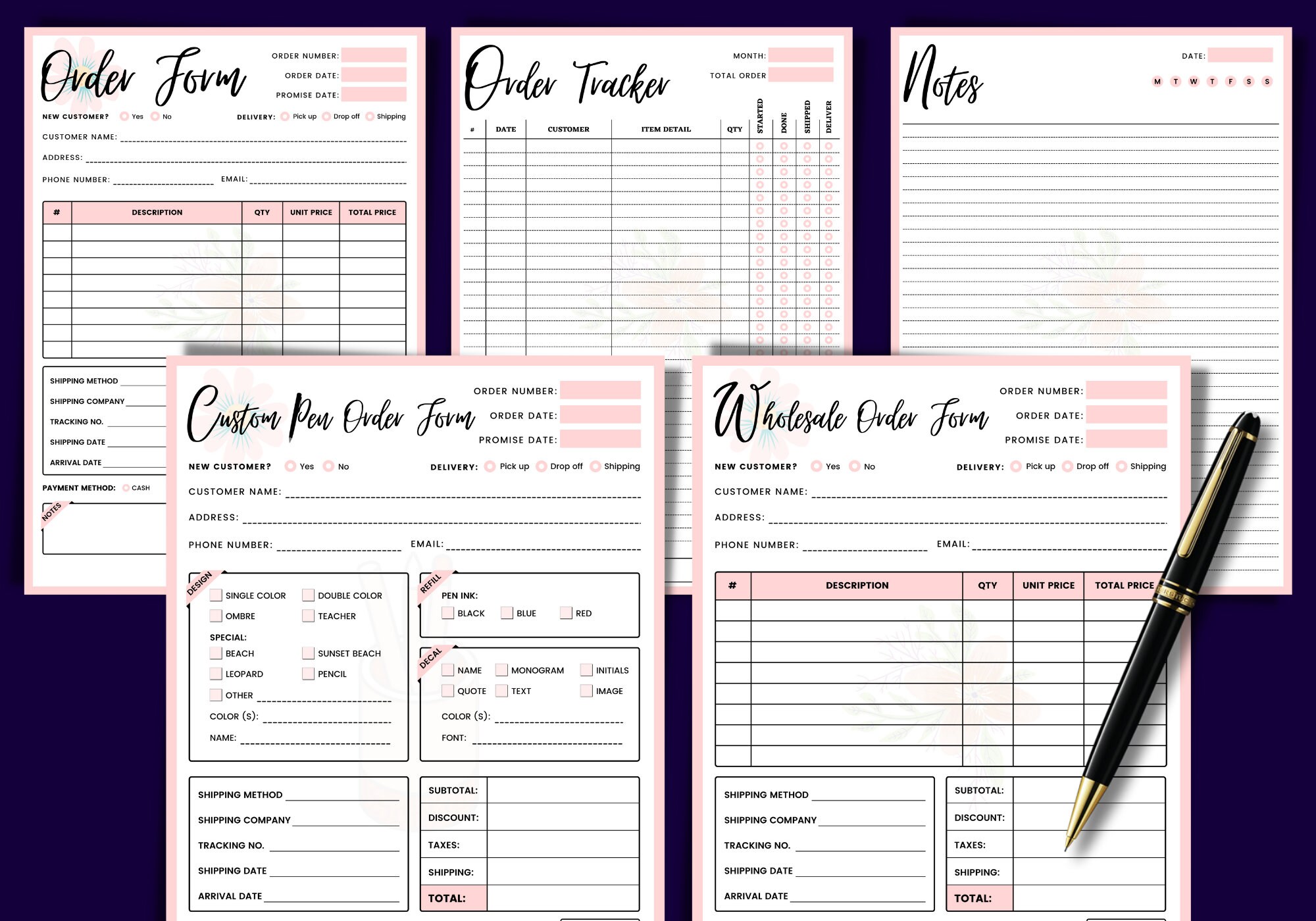 Custom Pen Order Form | Wholesale Order Form | Order Forms Template ...