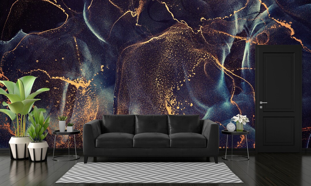 Midnight Blue Marble Wallpaper - Etsy