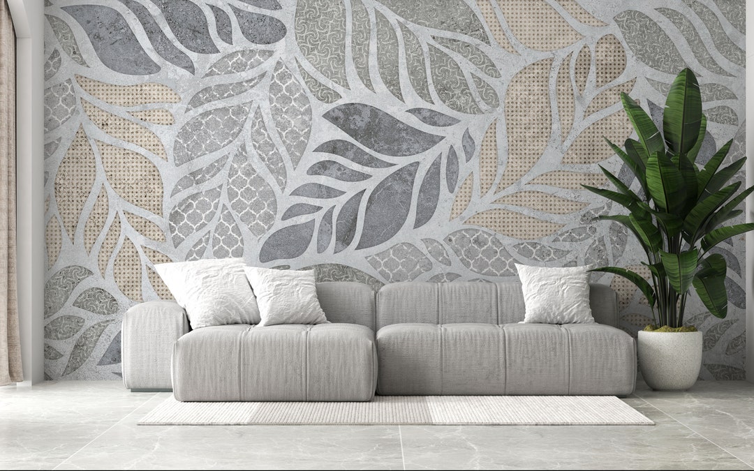 Marble Textured Leaf Pattern Wallpaper - Etsy