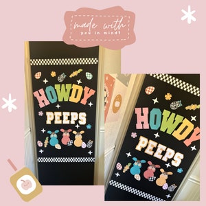 HOWDY RETRO WESTERN Hippie Bunny and Spring Bulletin Board or Door Kit ...