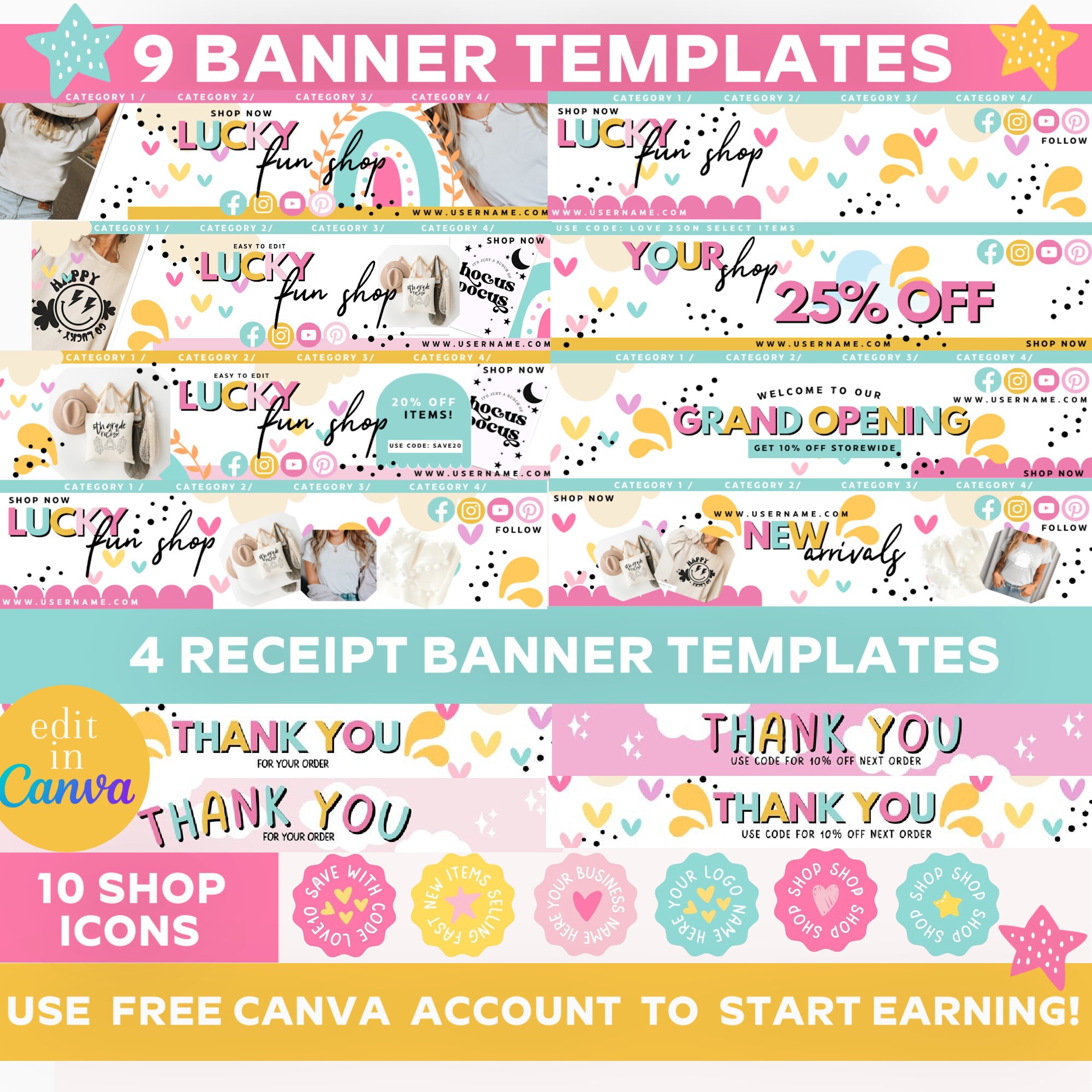 Etsy Shop Banner Kit: Bright Branding Templates (canva Editable) - Etsy