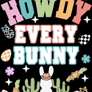 HOWDY RETRO WESTERN Hippie Bunny and Spring Bulletin Board or Door Kit ...