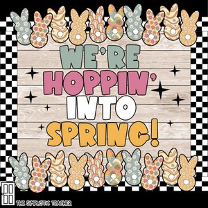 GROOVY RETRO SPRING Peep Bunnies Bulletin Board Decor- Bulletin Board ...