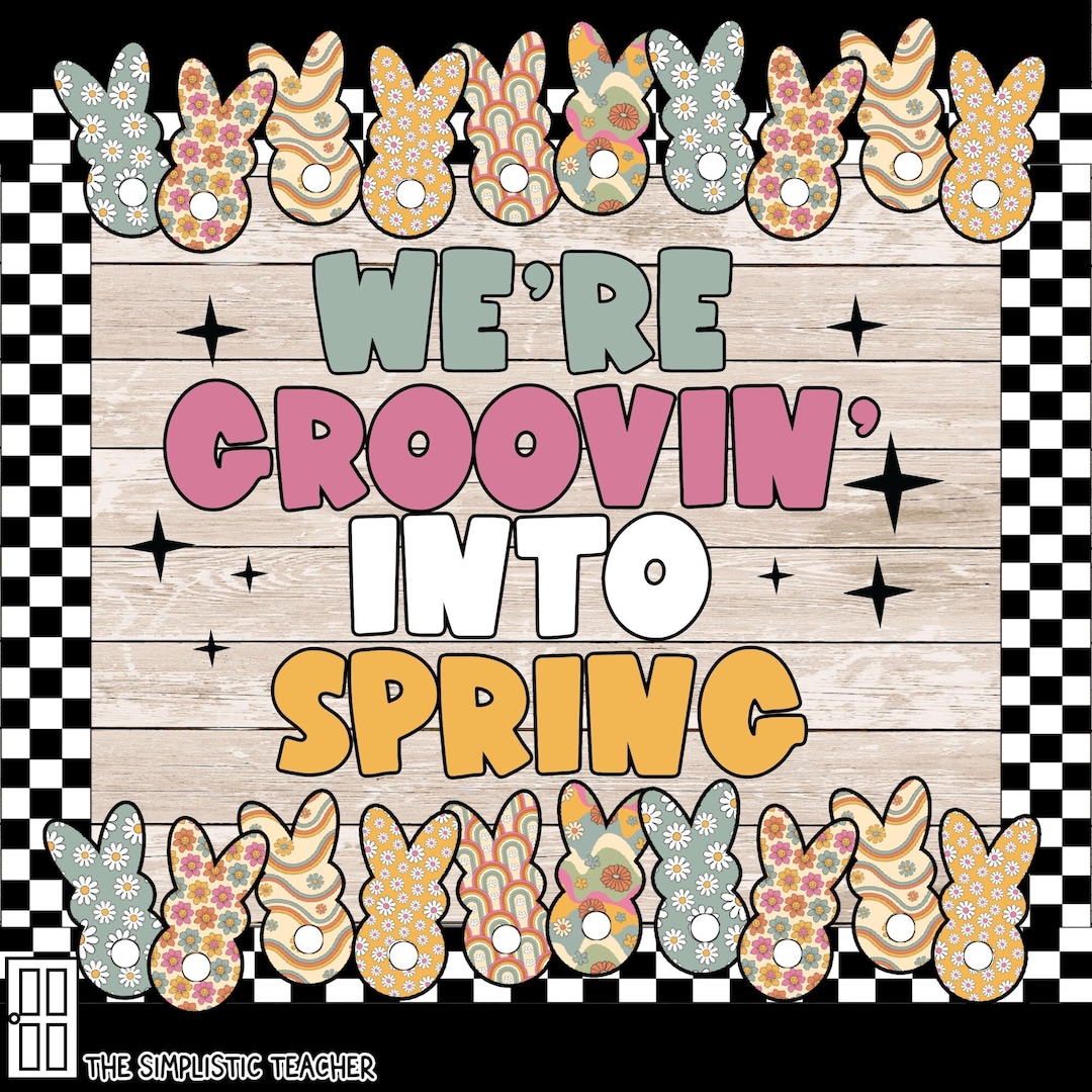GROOVY RETRO SPRING Peep Bunnies Bulletin Board Decor- Bulletin Board ...