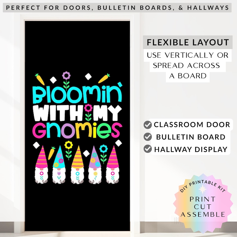 Spring Gnome Bulletin Board Kit | May Flowers Gnomies Classroom Door ...