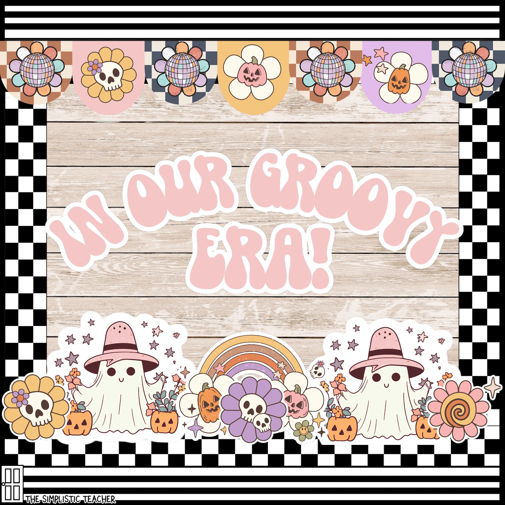 Groovy Halloween Bulletin Board Kit: Retro Boho Classroom Decor ...