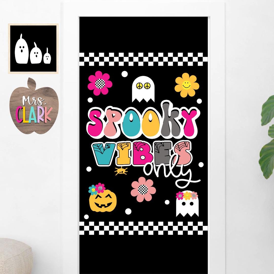 SPOOKY RETRO VIBES Door Decoration Kit-halloween Bulletin Board Set ...