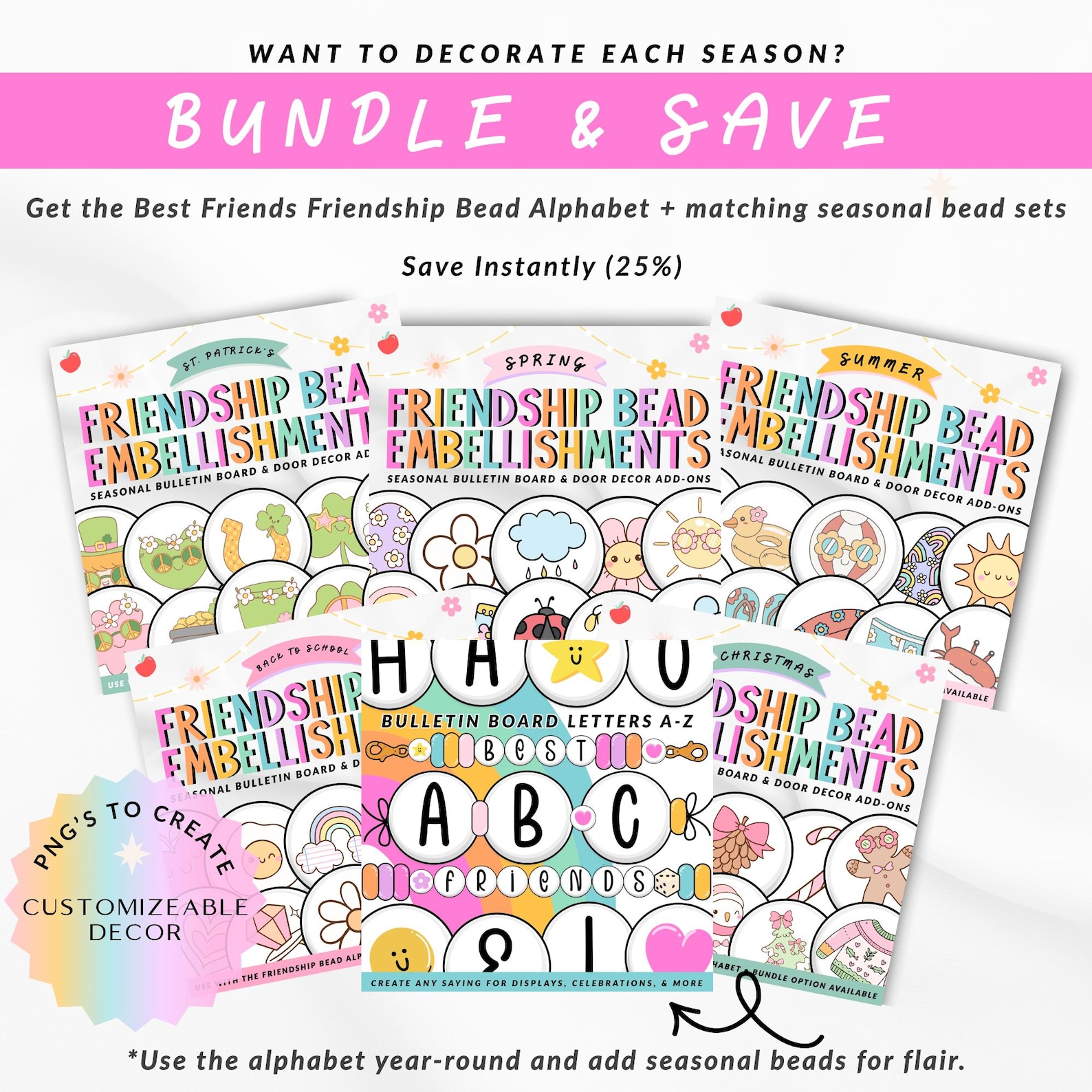 Friendship Bead Alphabet PNG | Bulletin Board Letters A-Z | Bracelet ...