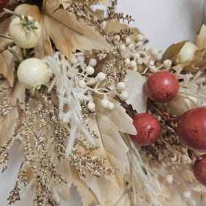 Fall Neutral Colored Wreath, Cream Berries, Maple Leaves, Wall Decor ...