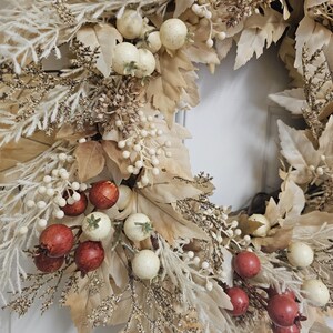 Fall Neutral Colored Wreath, Cream Berries, Maple Leaves, Wall Decor ...