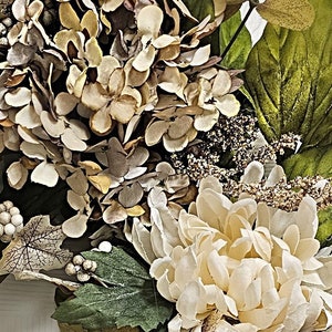 Neutral Colored Wreath, Hydrangea Wreath, Cream Colored Mums, Pinecones ...