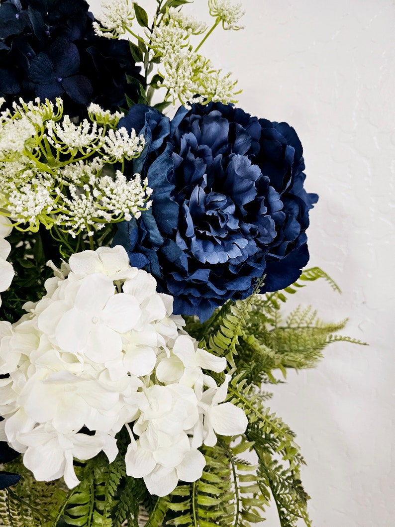All Season Door Basket Wreath, Blue Peonies, White and Navy Hydrangeas, Year-round Wall Decor - Etsy