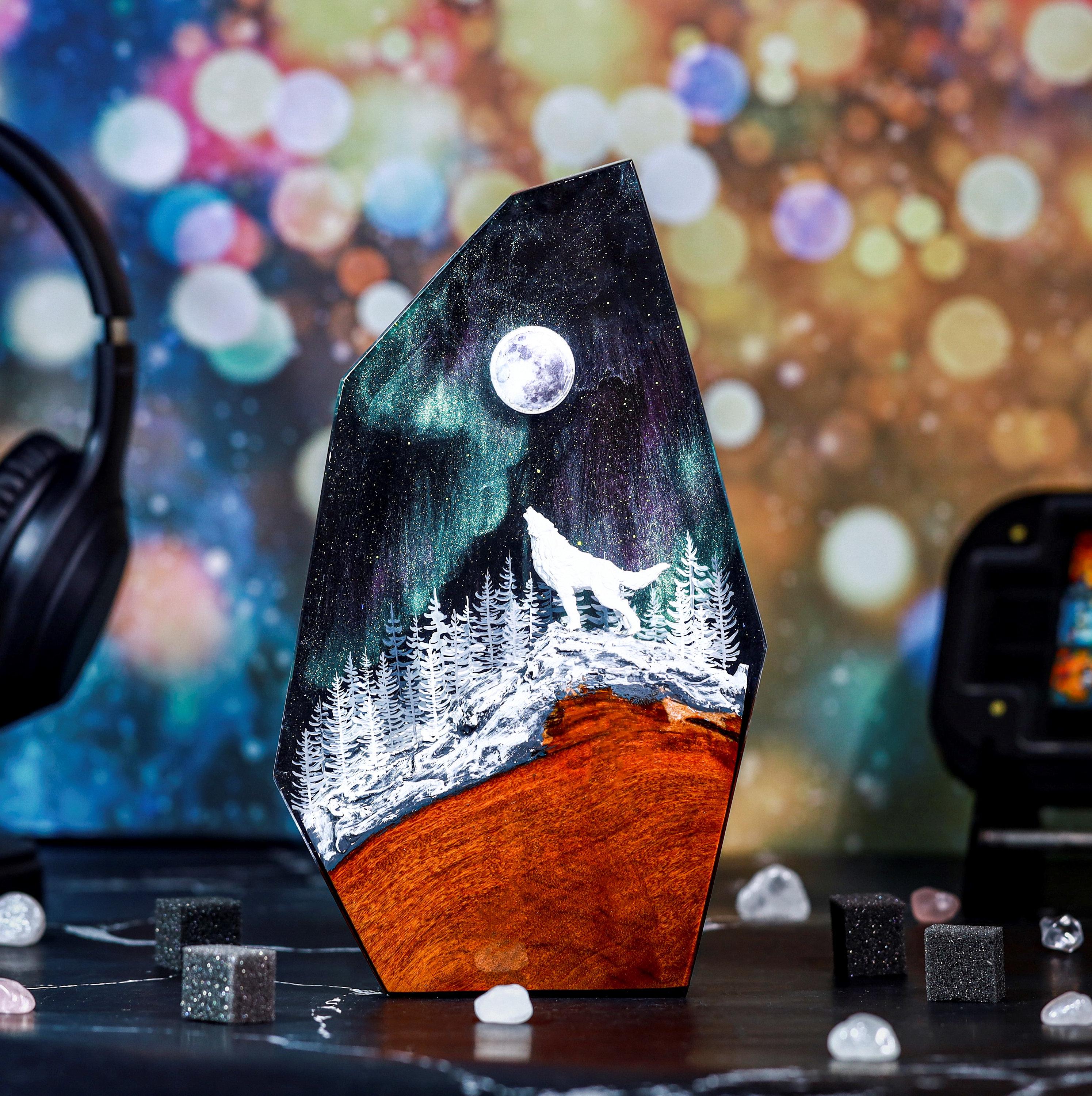 Aurora Borealis Lamp Howling Wolf Northern Lights Lamp Alaska Decor ...