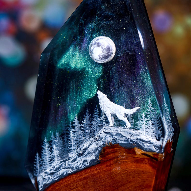 Aurora Borealis Lamp Howling Wolf Northern Lights Lamp Alaska Decor ...