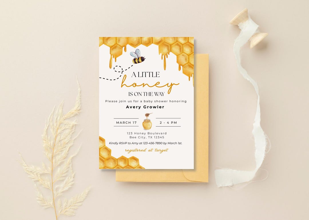 Honey Bee Theme Baby Shower Invitation | A Little Honey is on the Way ...