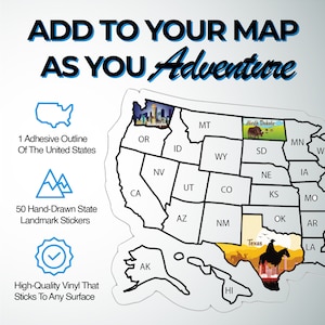 Rv State Sticker Travel Map 23x14 Inch Large Visited USA States Map ...