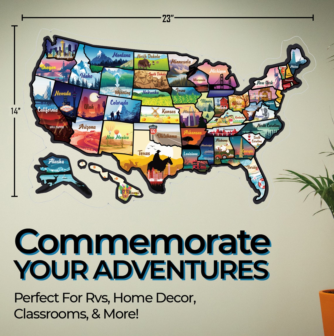 Rv State Sticker Travel Map 23x14 Inch Large Visited USA - Etsy