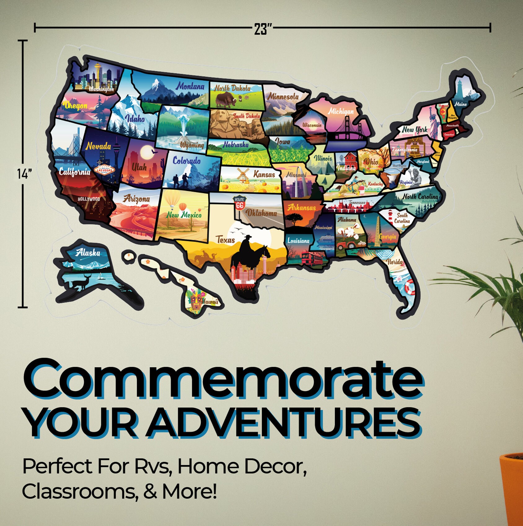 Rv State Sticker Travel Map 23x14 Inch Large Visited USA - Etsy