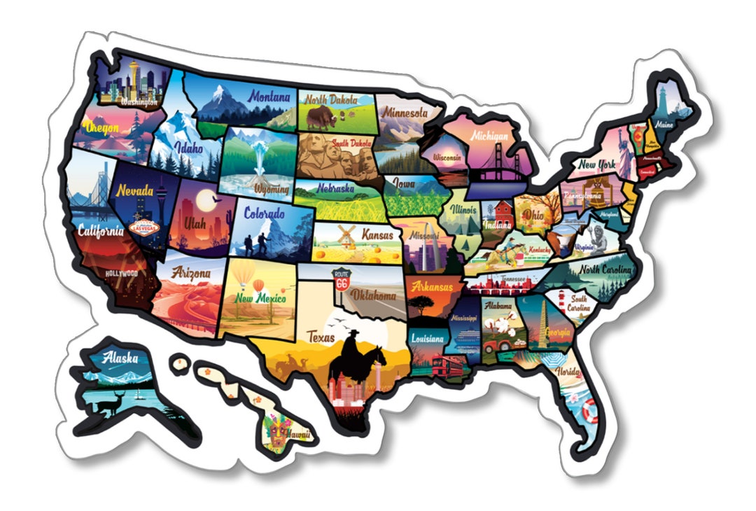 Rv State Sticker Travel Map 23x14 Inch Large Visited USA States Map ...