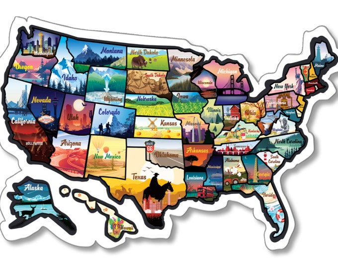 Rv State Sticker Travel Map 23x14 Inch Large Visited USA States Map ...