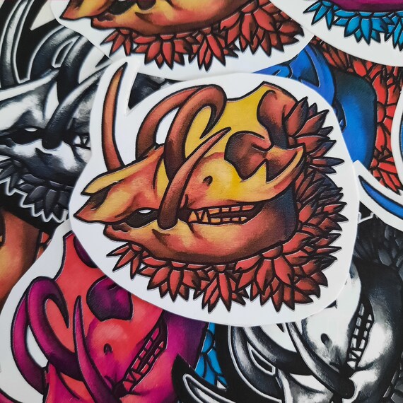 Pig Skull Vinyl Sticker Animal Skull Sticker Skull Sticker - Etsy