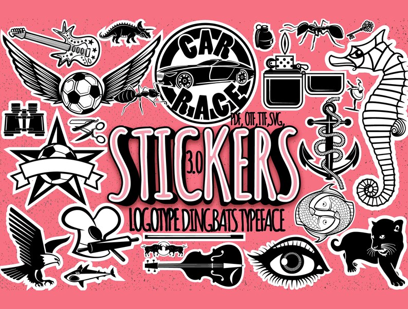 Stickers Cartoon Doodles - Clipart Vector Line Art Dingbats Font ...