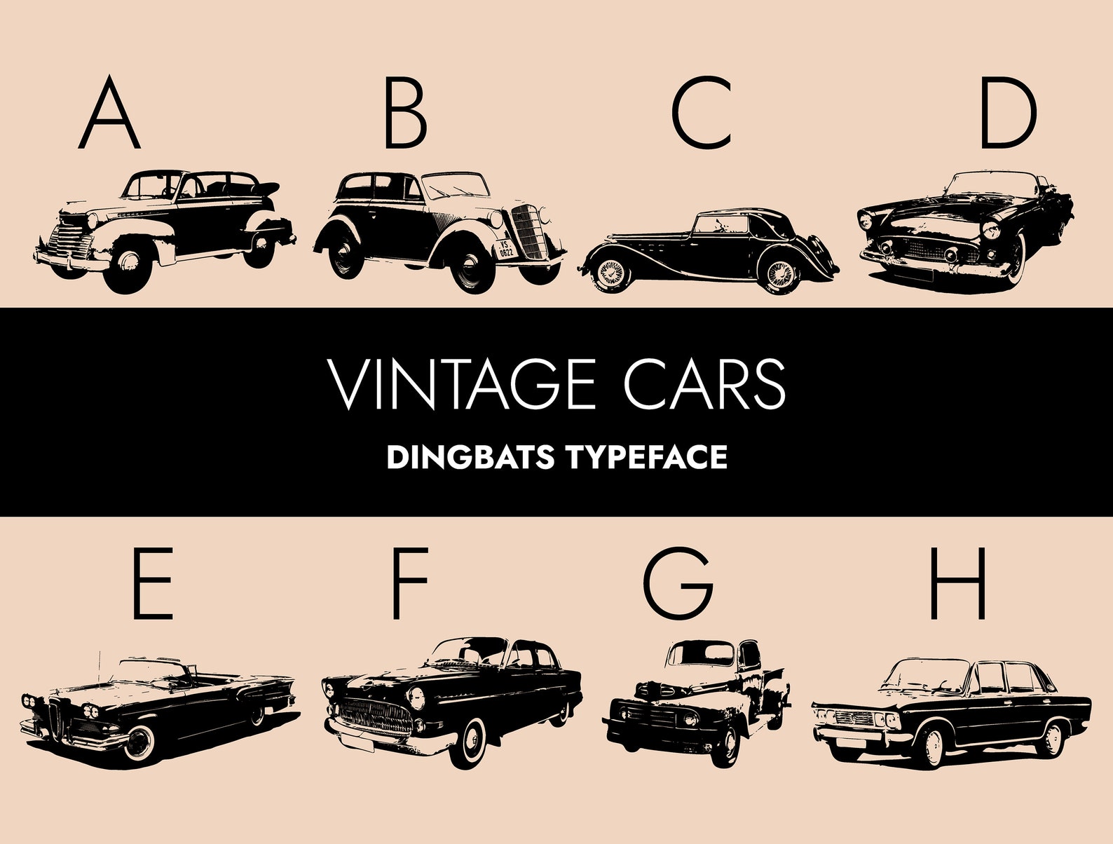 Vintage Cars Dingbats Font: Retro Car Symbols (digital Download) - Etsy