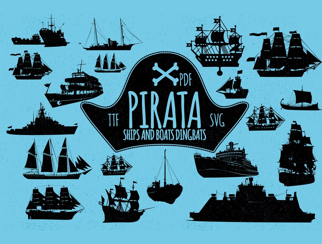 Pirata, Ships and Boats Vectors Dingbats Font - Pirates Dingbats, Ships ...