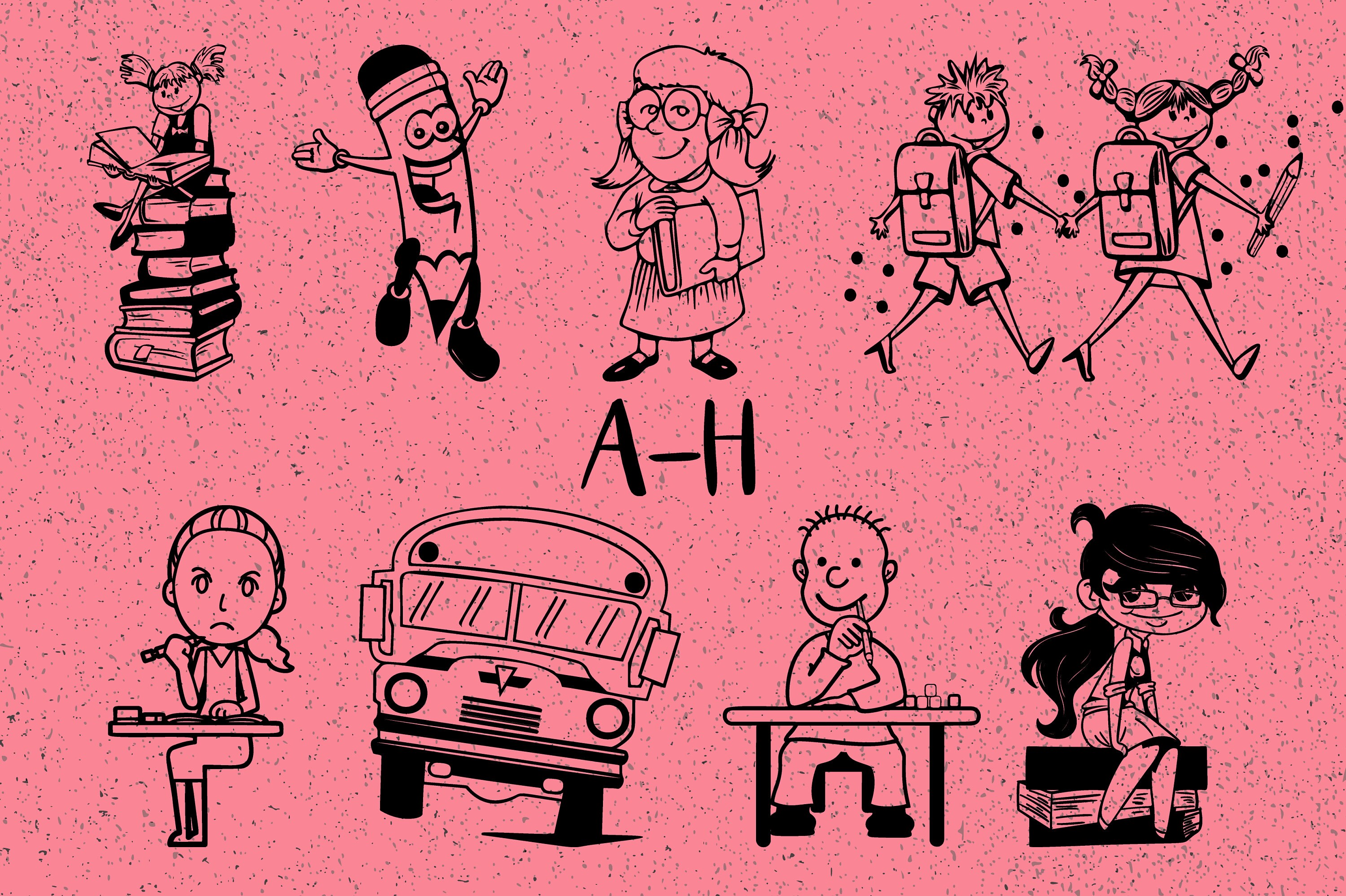 School Cartoons Doodles - Clipart Vector Line Art Dingbats Font - Back ...
