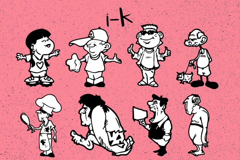 People Cartoons Clipart: Vector Dingbats Font (coloring Pages) - Etsy