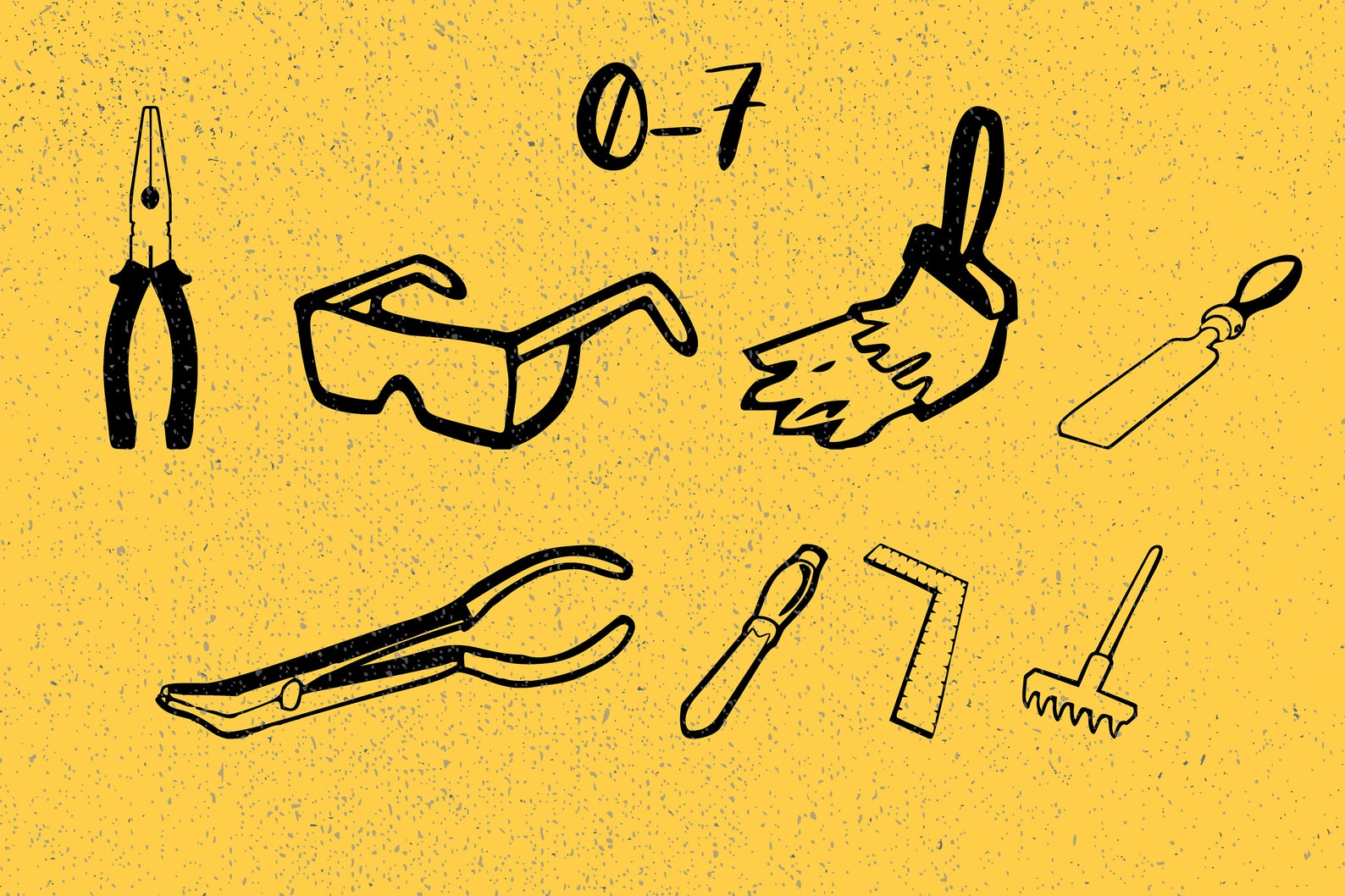 62 Tools, Gears and Hardware Doodles, Line Art Illustrations Dingbats ...