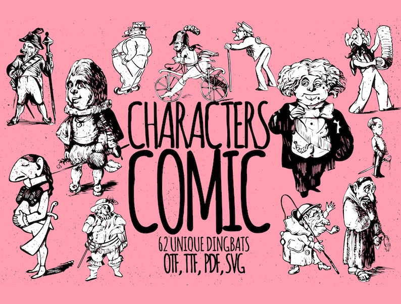 40+ Comic Caricature, Cartoon Characters Dingbats Font - Cartoon ...