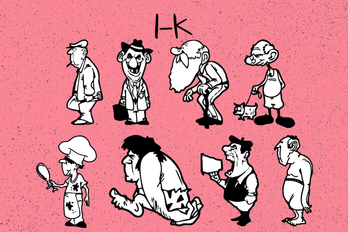 People Cartoons Clipart: Vector Dingbats Font (coloring Pages) - Etsy