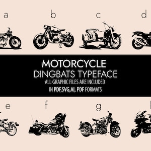 Motorcycle Dingbats Font: Retro Motors Silhouettes (PDF, SVG, AI) - Etsy