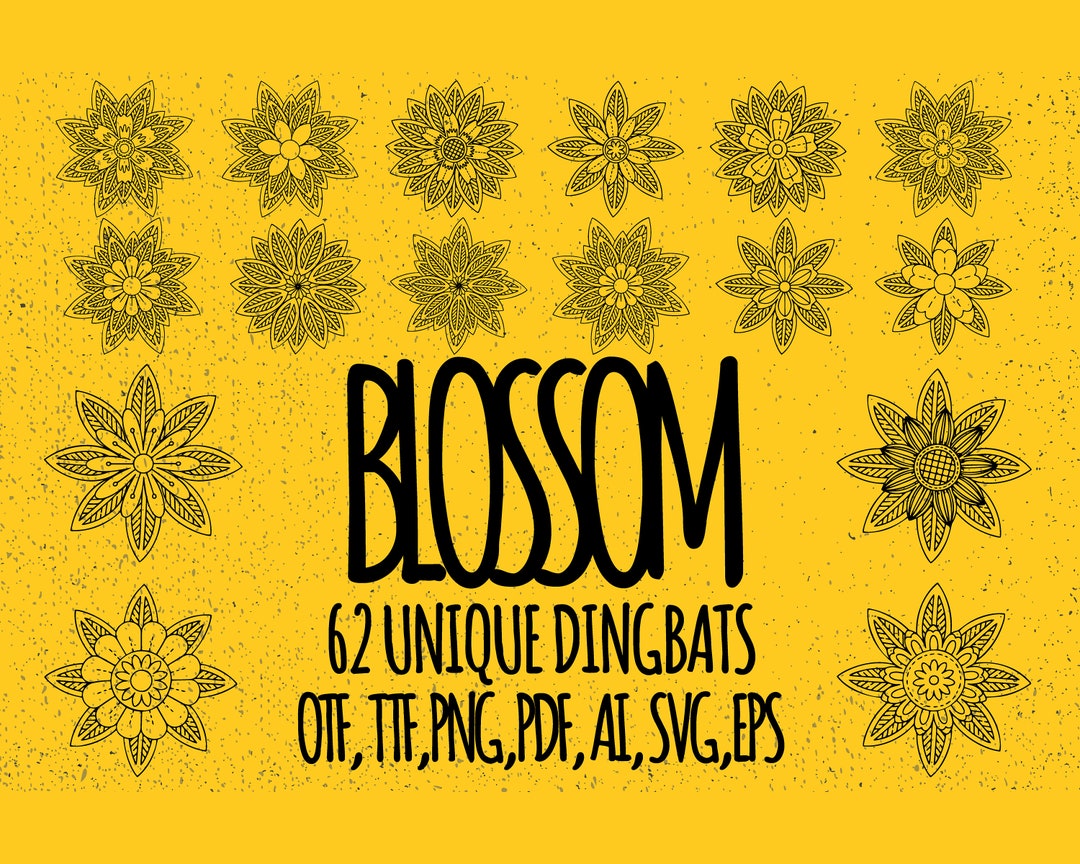 Blossom Flower Dingbats Font: 60+ Hand-drawn Designs - Etsy